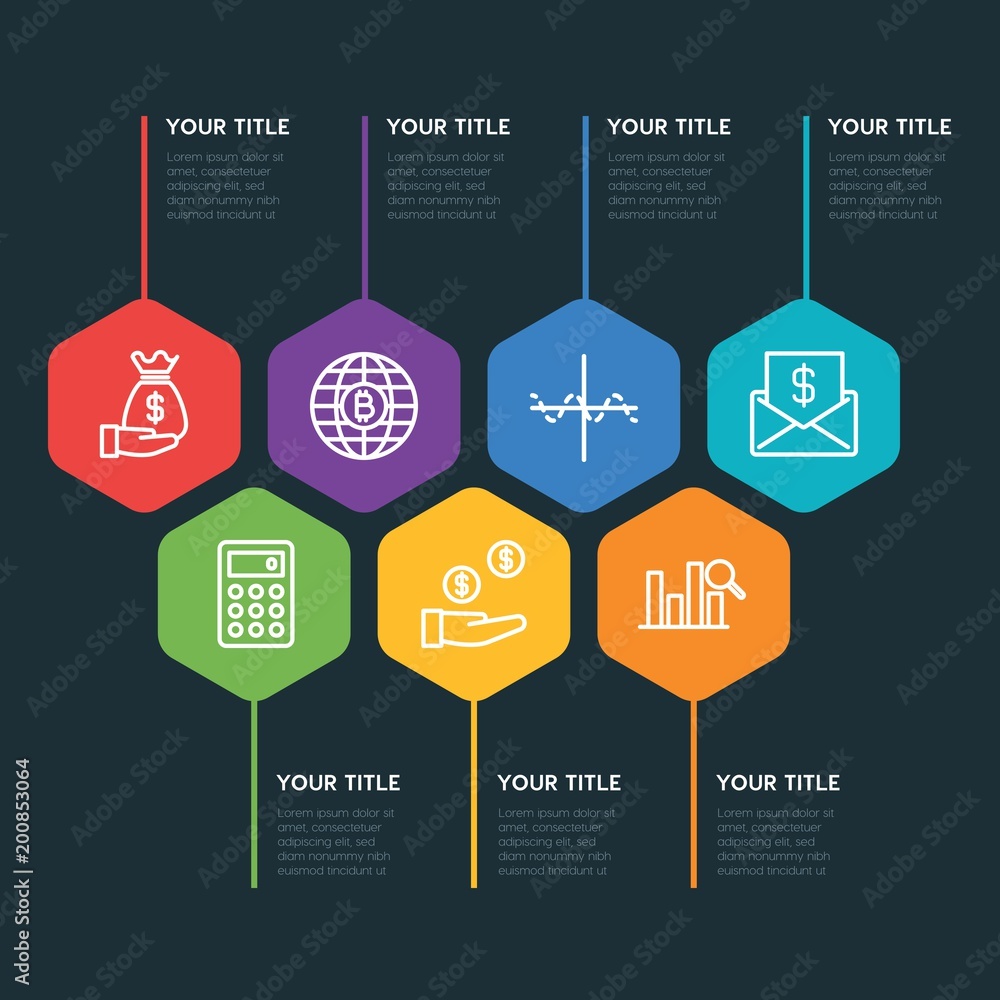 Flat geometric business, money, charts infographic steps template with ...