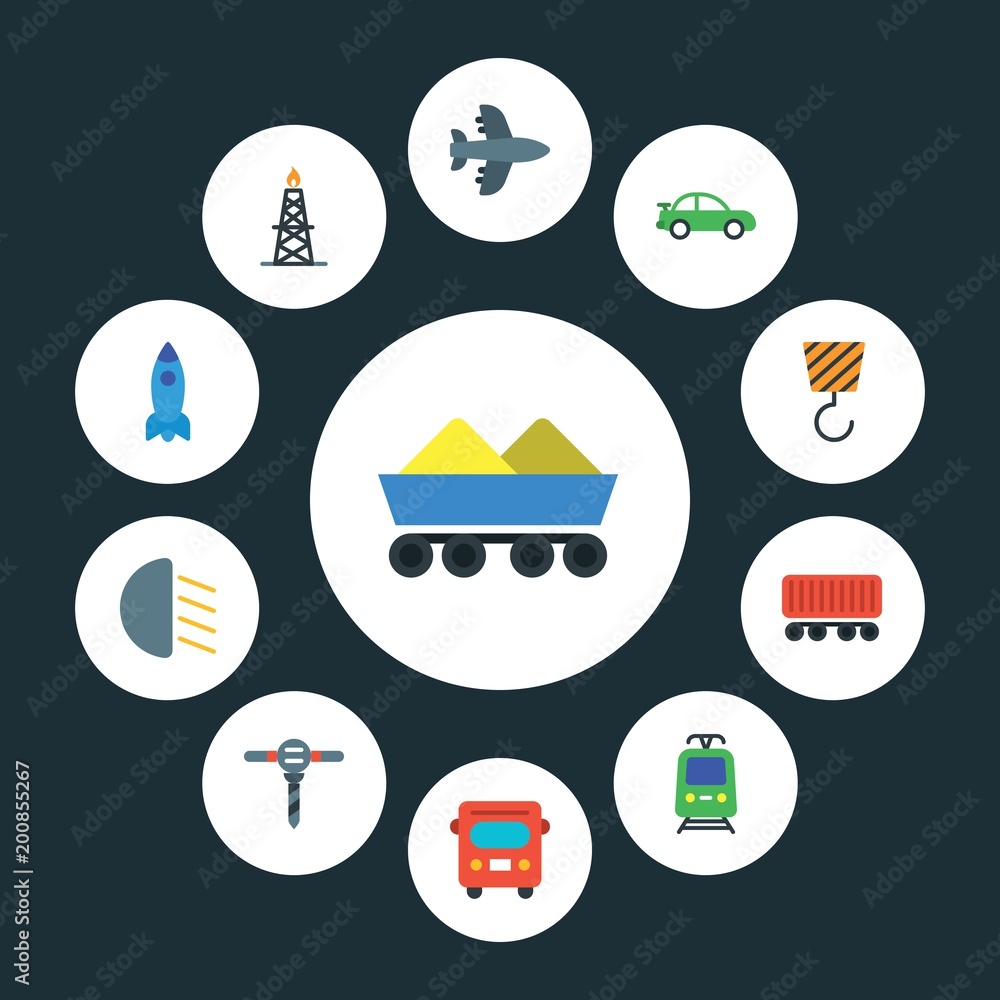 transports, industry Infographic Circle flat Icons Set. Contains such ...