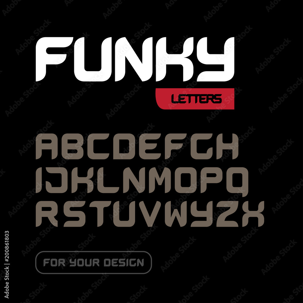 'Funky letters' isolated on black background. Modern font. Latin ...