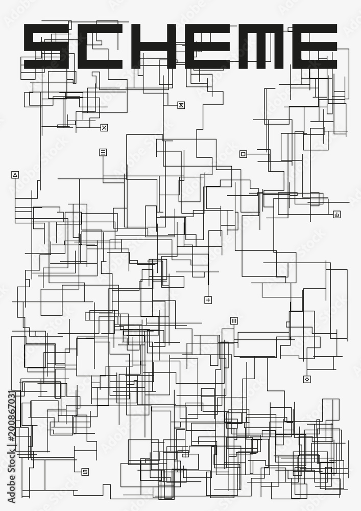Conceptual image of wired communication system. Modern monochrome ...