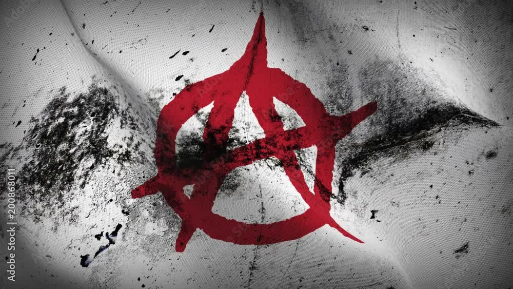 Anarchy Symbol red white grunge flag waving loop. Anarchy Symbol red on ...
