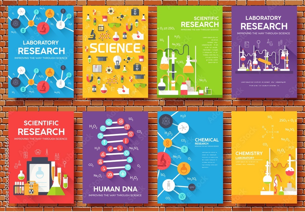 Science information cards set. laboratory template of flyer, magazines ...