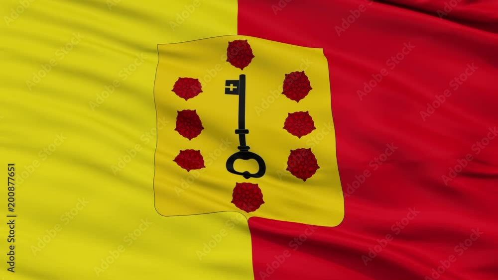 Comines Warneton closeup flag, city of Belgium, realistic animation ...