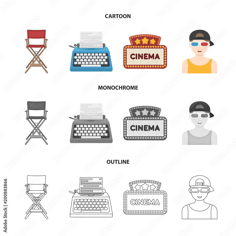 Chair of the director, typewriter, cinematographic signboard, film-man ...