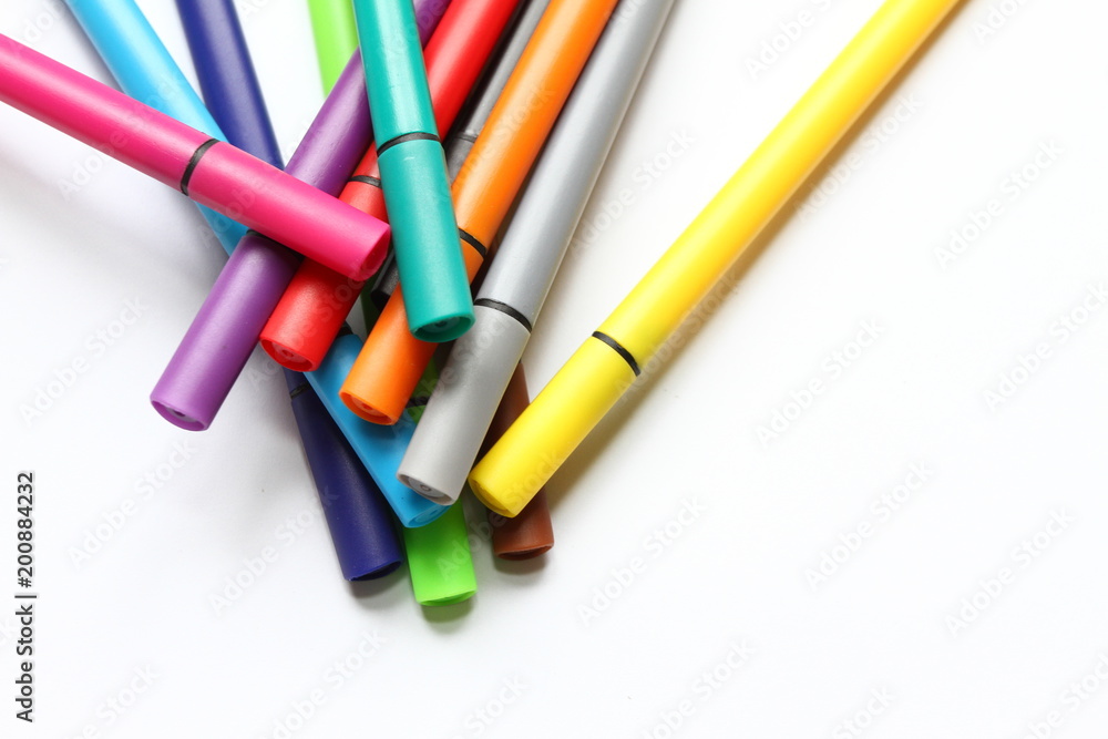 Color pen. Pile with color pens isolated on white background. Color ...