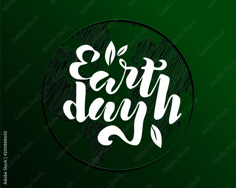 Handwritten lettering text 'Earth Day'. Vector sketched text for ...