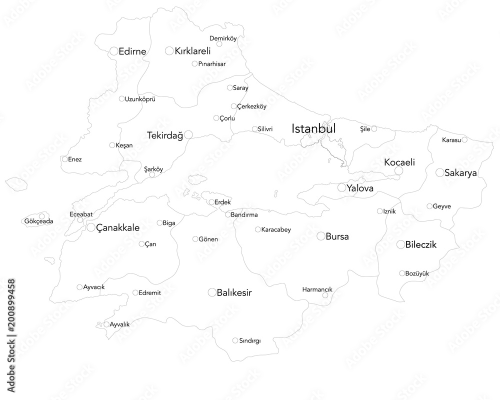 Large map of the turkish area of Marmara Bölgesi. Stock Vector | Adobe ...