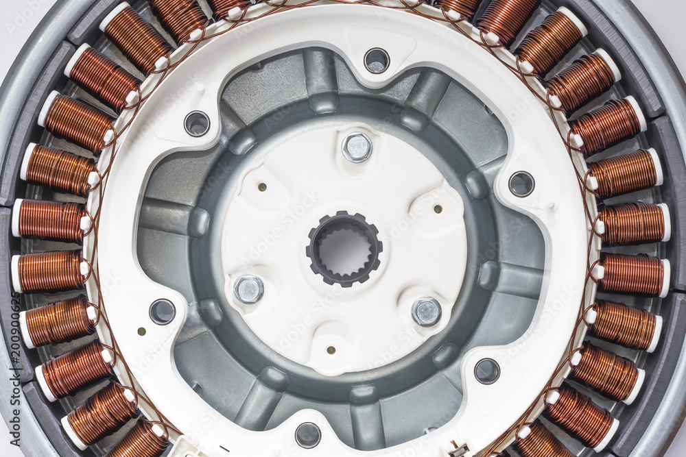 inside of washing machine. Details of electric motor washer close up ...