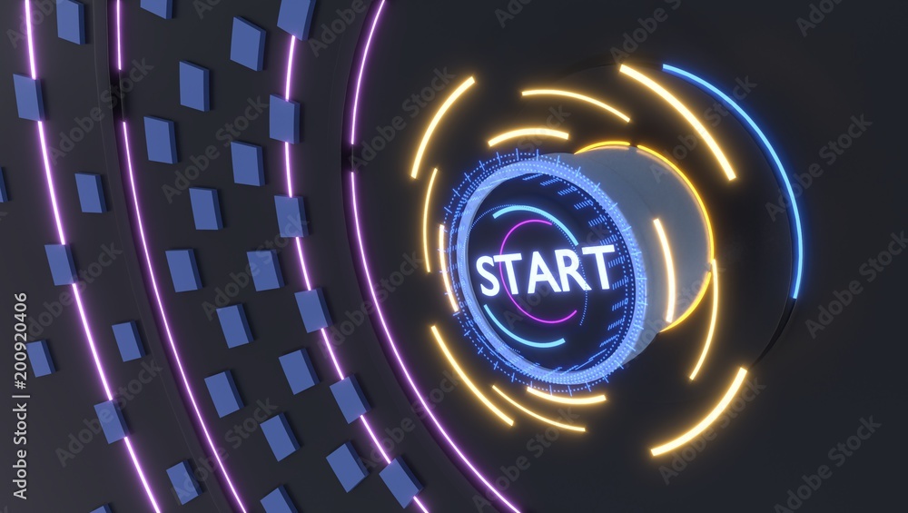 Start button with holograms lights, 3d rendering Stock Illustration ...
