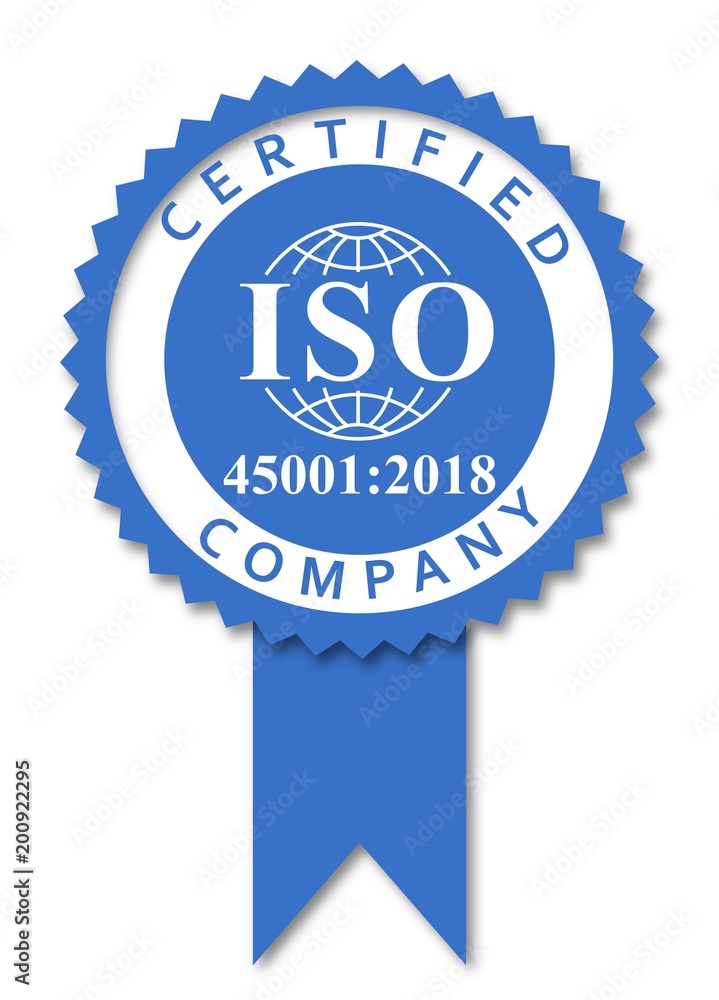 ISO 45001 norm Occupational health and safety blue icon medal Stock ...