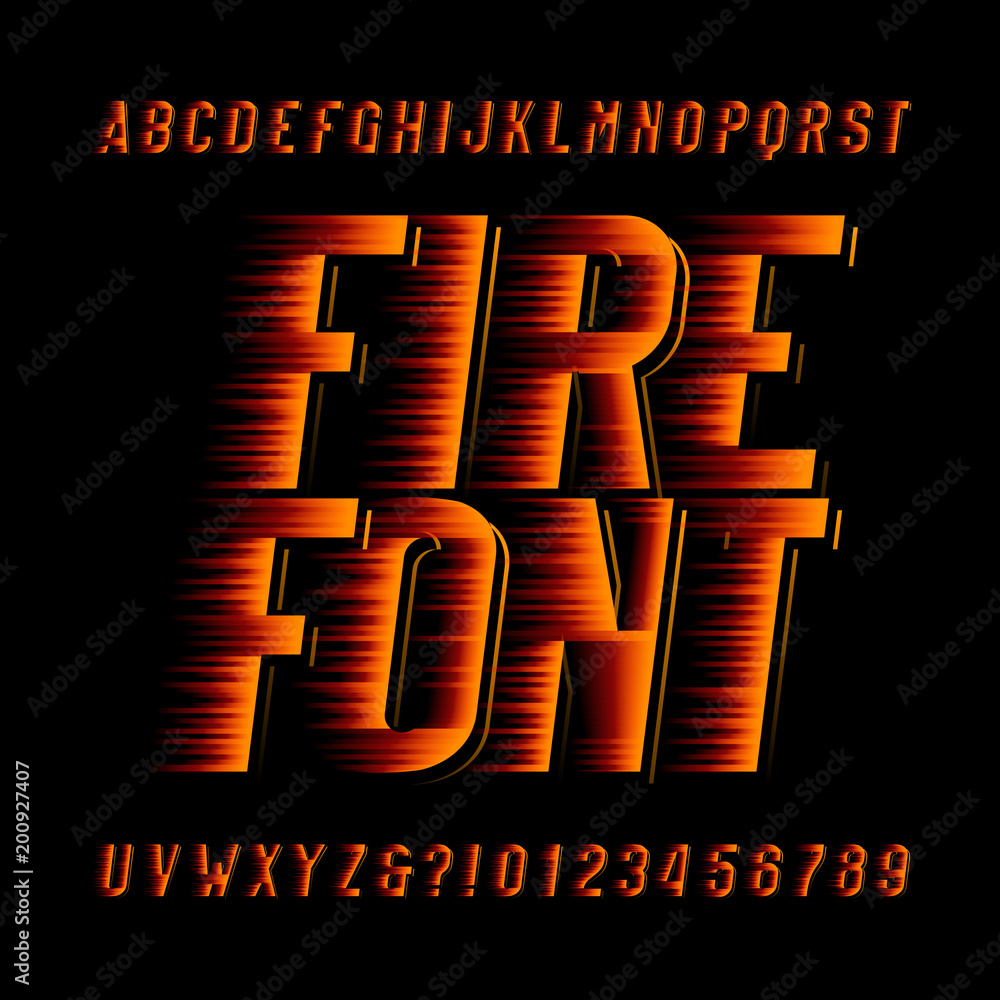 Fire alphabet font. Speed effect type letters and numbers on black ...