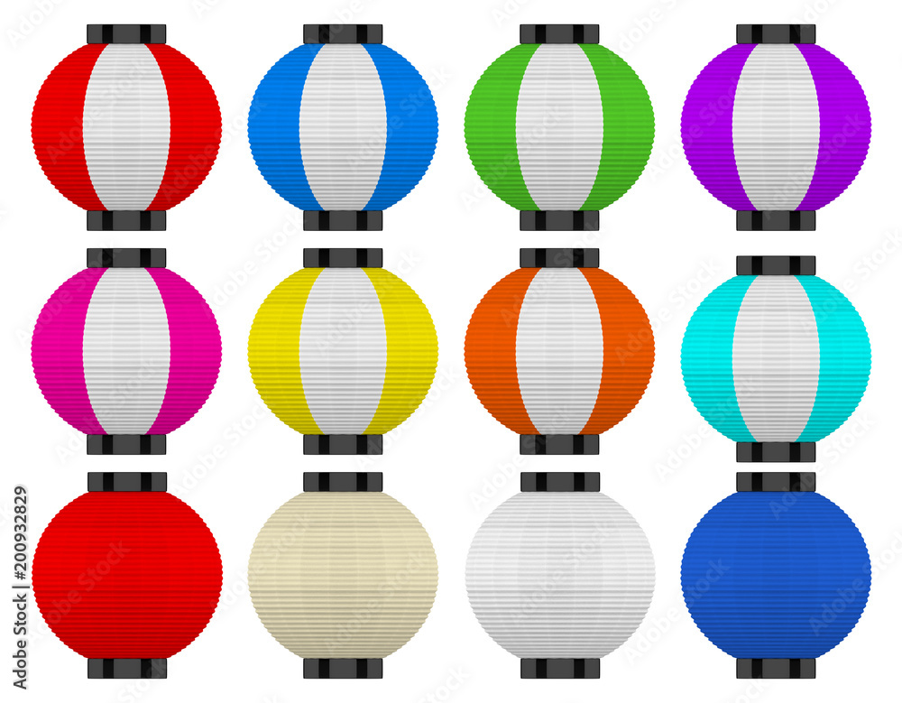 3d rendering. Several color of japanese traditional sphere lanterns ...