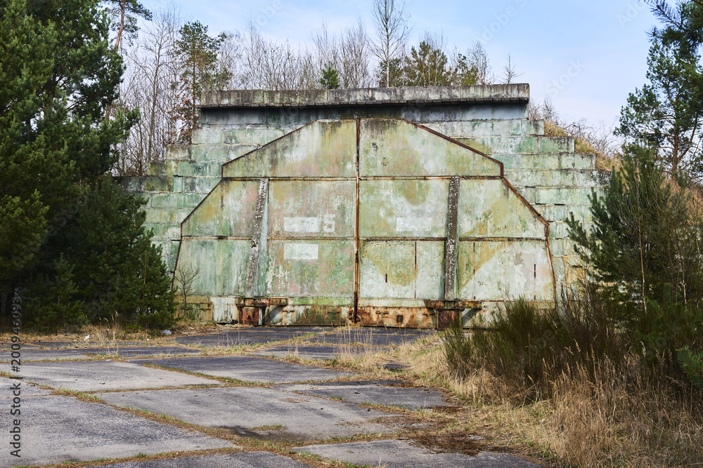 Abandoned old military hangar for storage and maintenance of fighter ...
