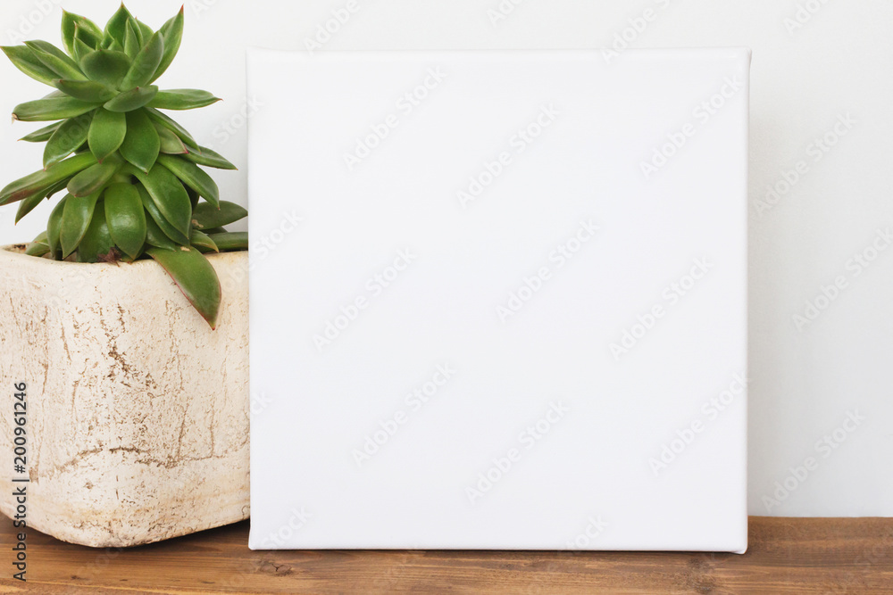 Mockup poster. White square canvas in interior. Stock Photo | Adobe Stock
