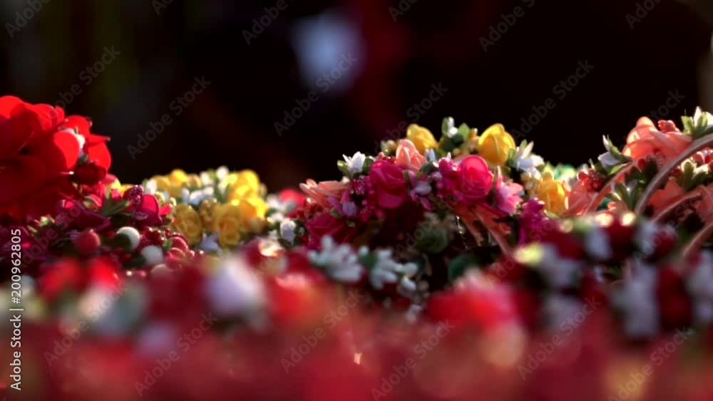 National Ukrainian floral hair wreath in warm sunlight. A symbol of ...