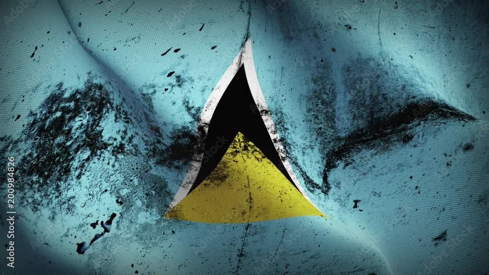 Saint Lucia grunge flag waving loop. Saint Lucia dirty flag blowing on ...