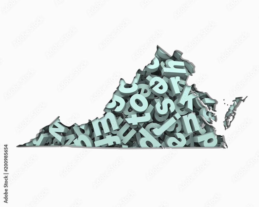 Virginia VA Letters Map Education Reading Writing Schools 3d ...