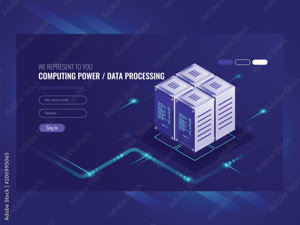 Blockchain server concept, quantum computer, server room, database, information storage and ...