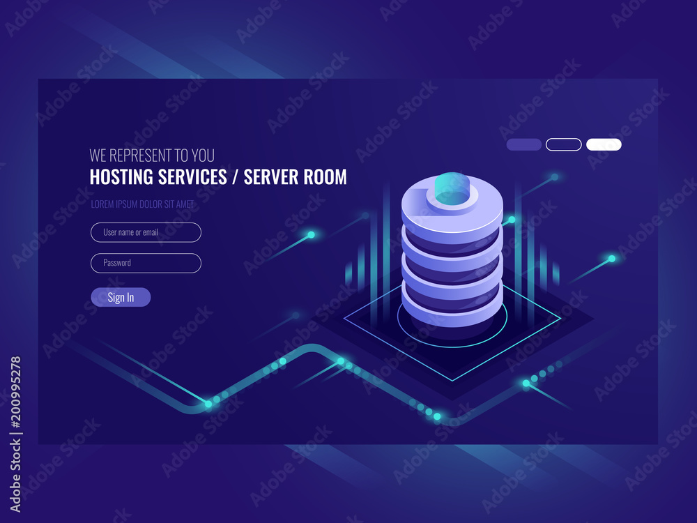 Hosting services, data center, server server room, template of page on ...