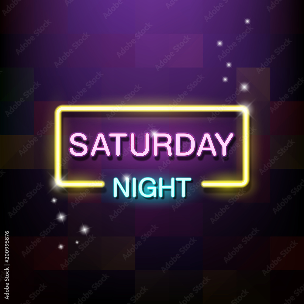 Neon sign, the word Saturday Night. Vector illustration. Stock Vector ...