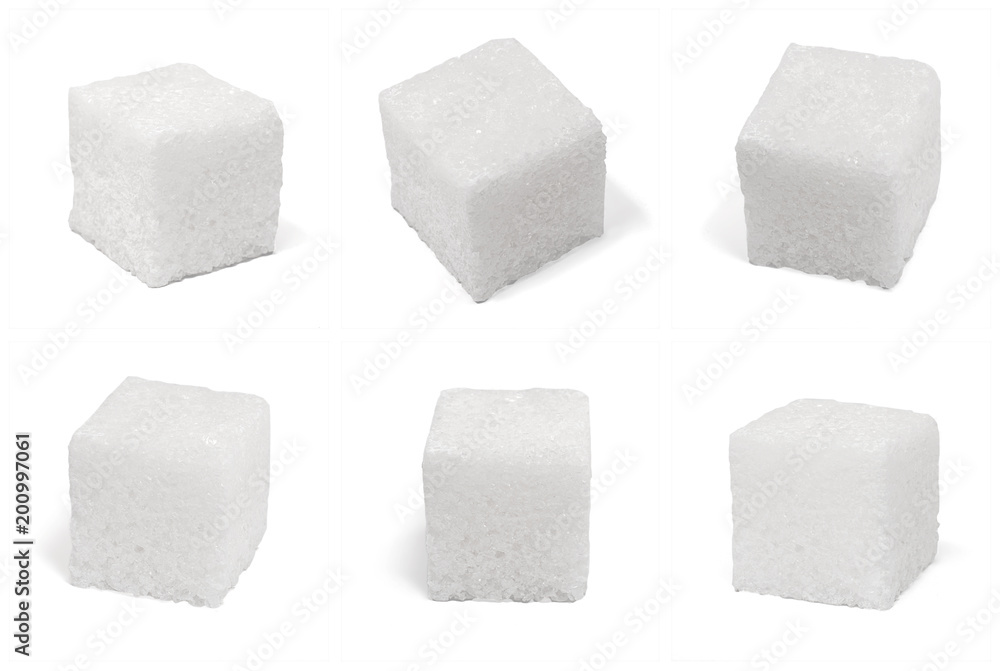 six 6 square cubes of sugar macro isolated on white Stock Photo | Adobe ...