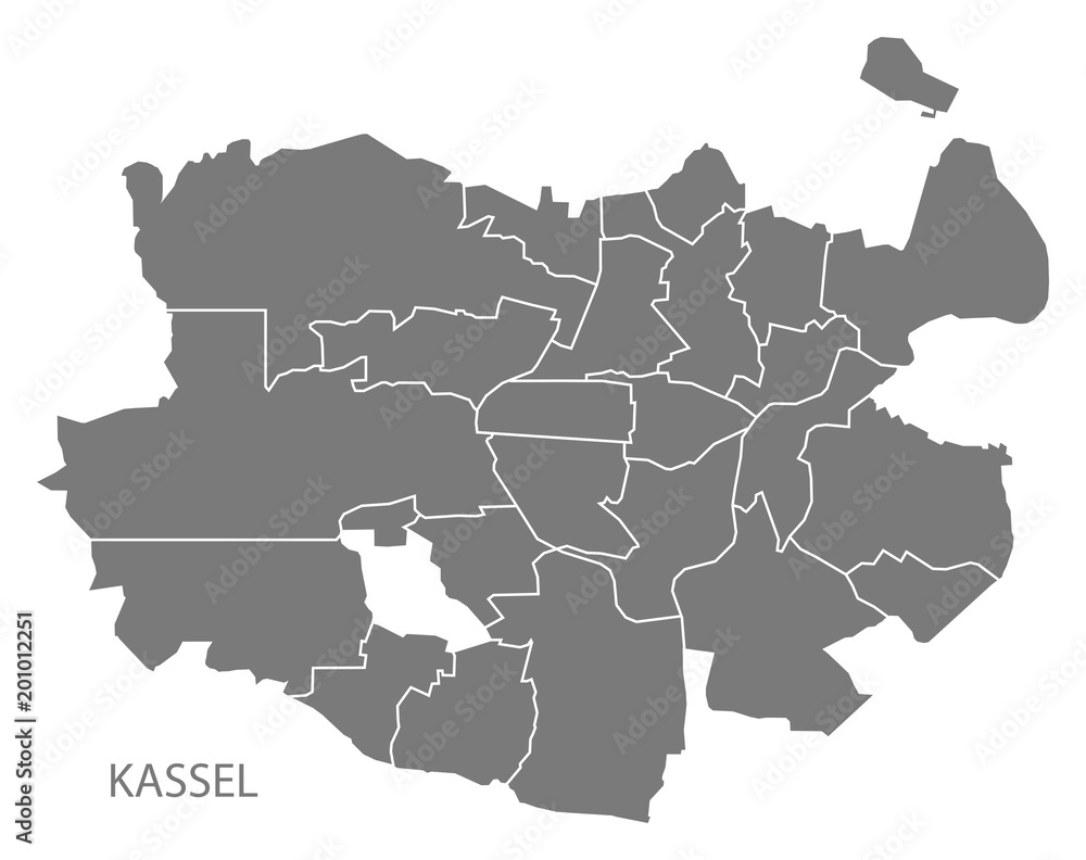 Kassel city map with boroughs grey illustration silhouette shape Stock ...