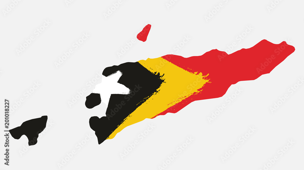 Timor-Leste Flag & Map Vector Hand Painted with Rounded Brush Stock ...