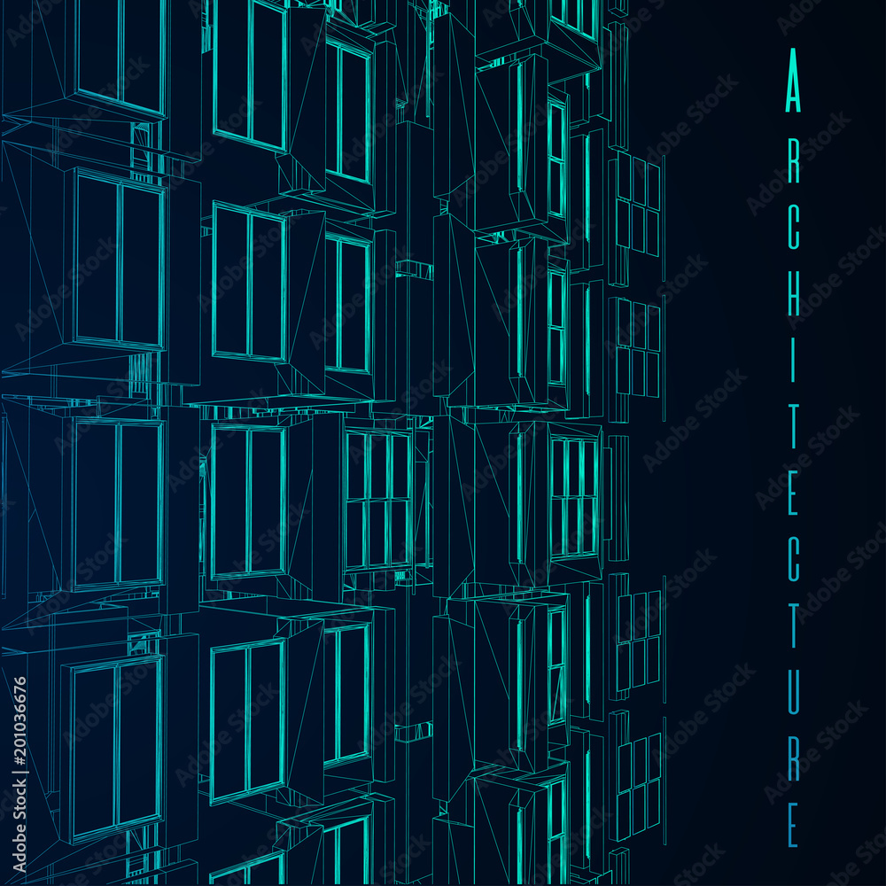 Modern architecture wireframe. Concept of urban wireframe. Wireframe ...