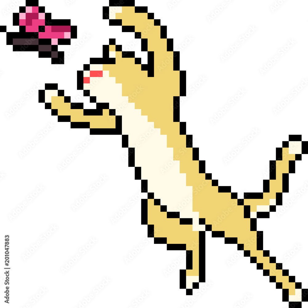 vector pixel art cat catch butterfly Stock Vector | Adobe Stock