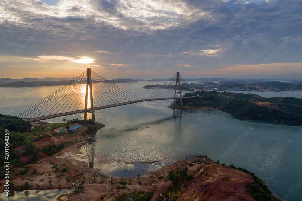 Aerial view of Barelang Bridge a chain of six bridges of various types ...