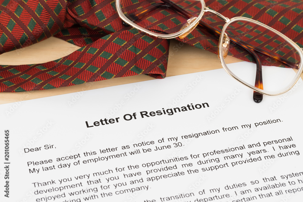 Resignation letter resign with glasses and necktie Stock Photo | Adobe ...