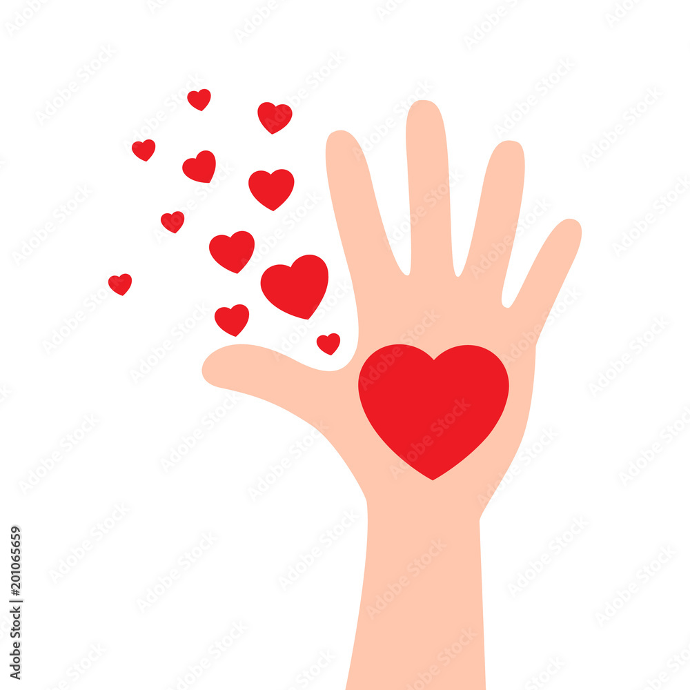 hands raising love with heart, Heart on the open palm. Vector ...