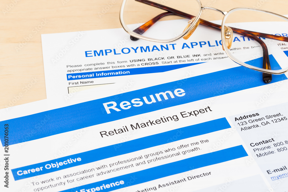 Resume and employment application form with glasses Stock Photo | Adobe ...
