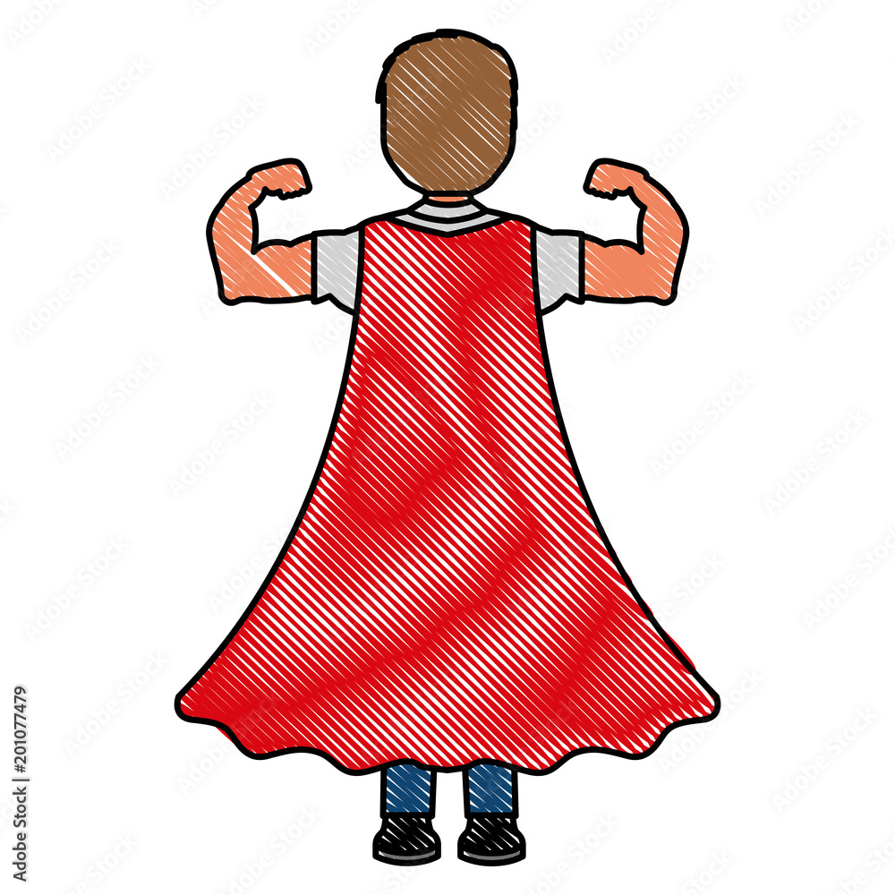 child with a hero cape view from the back vector illustration drawing ...