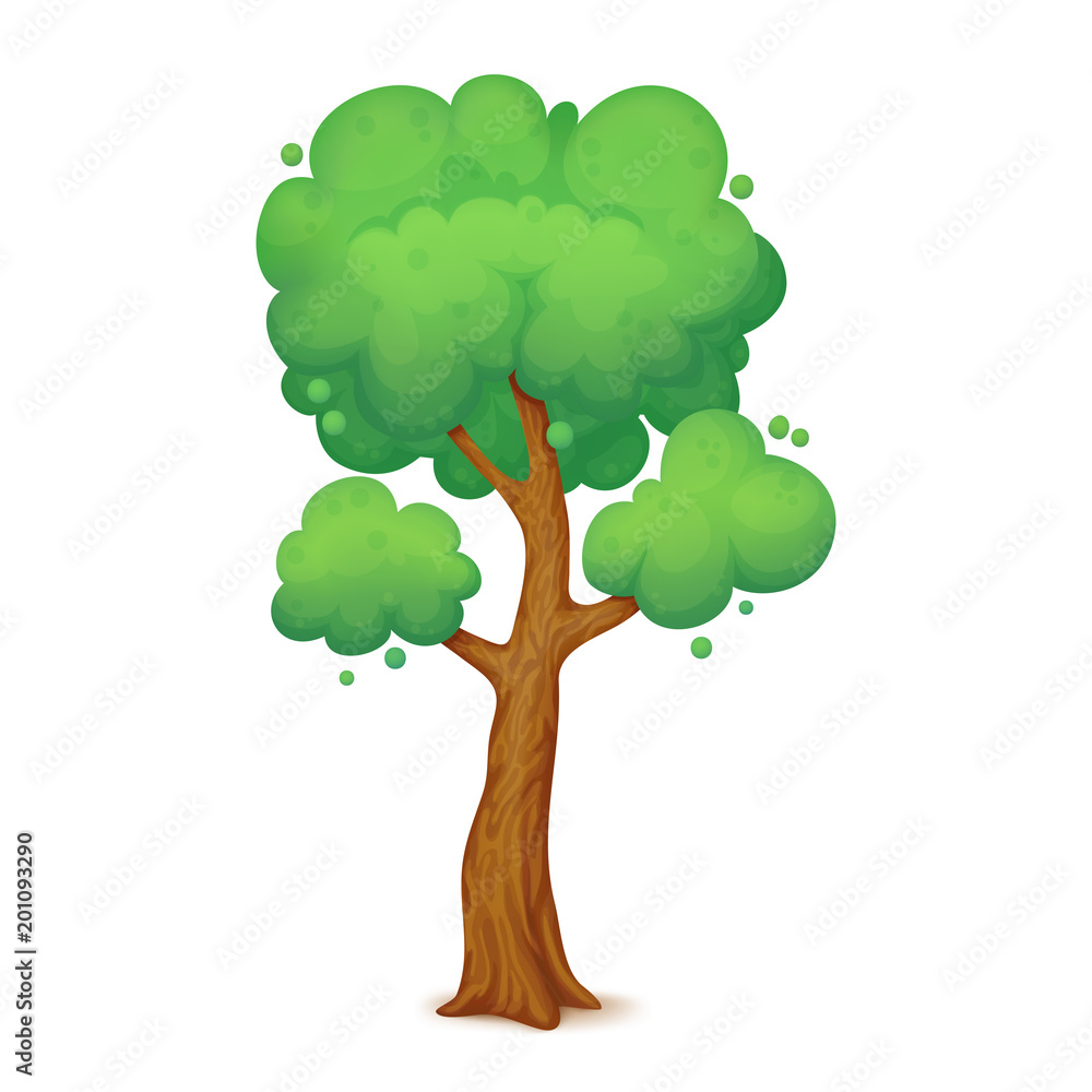 Cartoon tree with curved trunk isolated on white background Stock ...