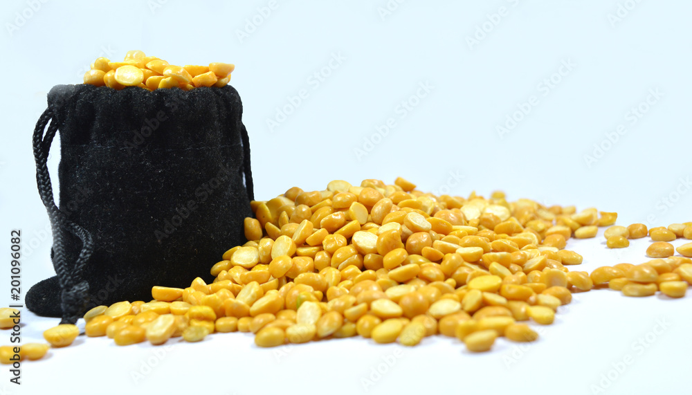 Full of Arhar or masoor Dhal or Toor Dal Pigeon Pea in bag and some ...