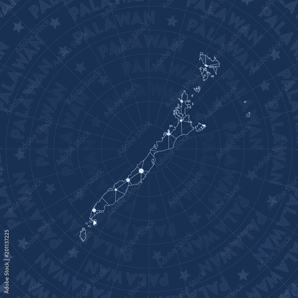 Palawan network, constellation style island map. Exceptional space ...