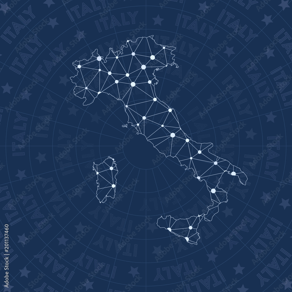 Italy network, constellation style country map. Mesmeric space style ...
