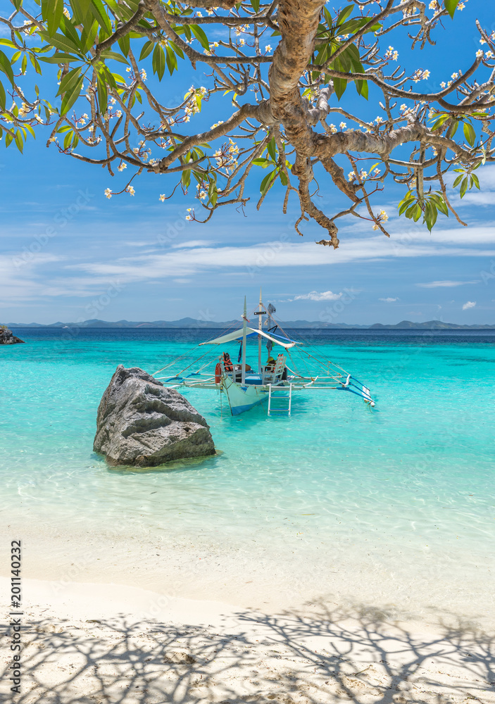 View of traditional boat at Coron Island beach, Philippines. Coron ...