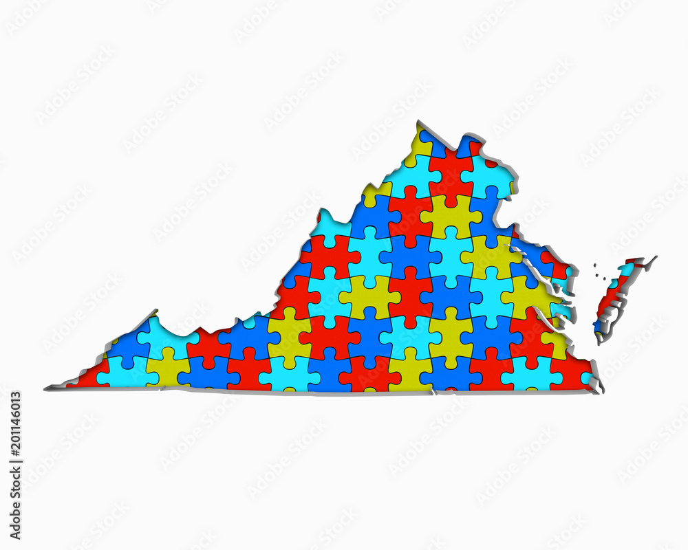 Virginia VA Puzzle Pieces Map Working Together 3d Illustration Stock ...