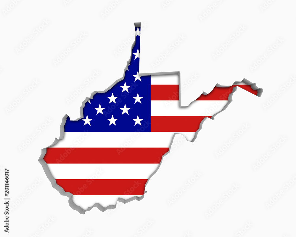 West Virginia WV USA Flag Stars Stripes Map 3d Illustration Stock ...