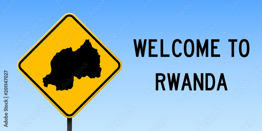Rwanda map on road sign. Wide poster with Rwanda country map on yellow ...