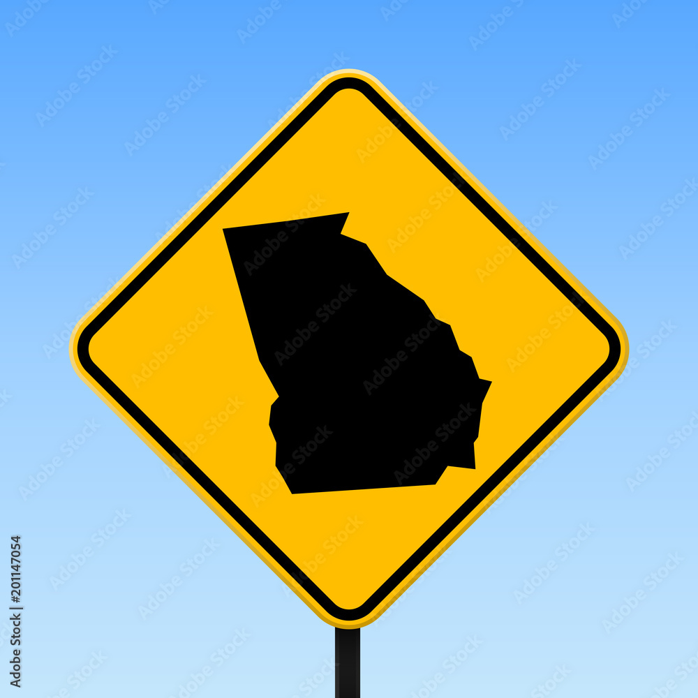 Georgia map on road sign. Square poster with Georgia us state map on ...