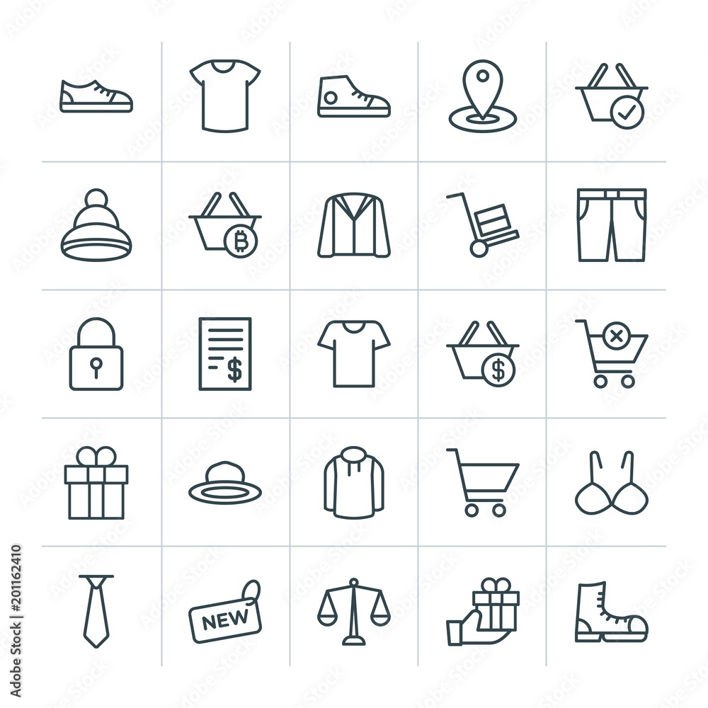 Modern Simple Set of clothes, shopping Vector outline Icons. ..Contains ...