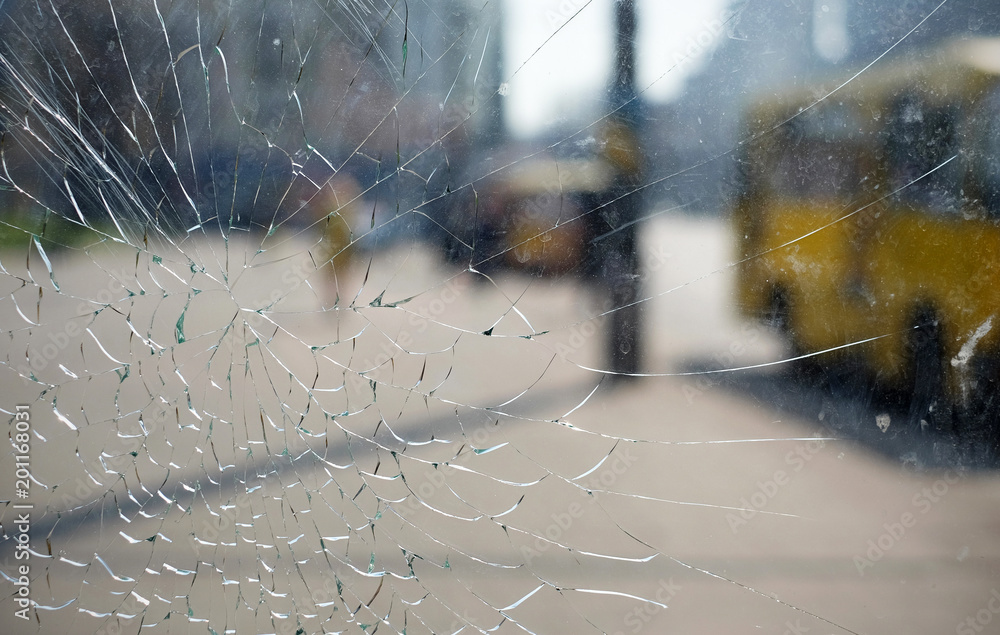 View through the broken window glass Stock Photo | Adobe Stock