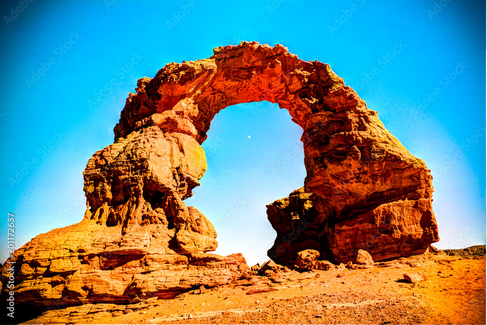 Arch Rock formation aka Arch of Africa or Arch of Algeria with moon at ...