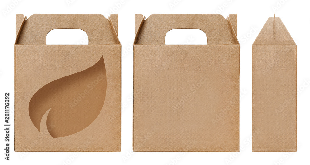 Box brown window Leaves shape cut out Packaging template, Empty kraft ...