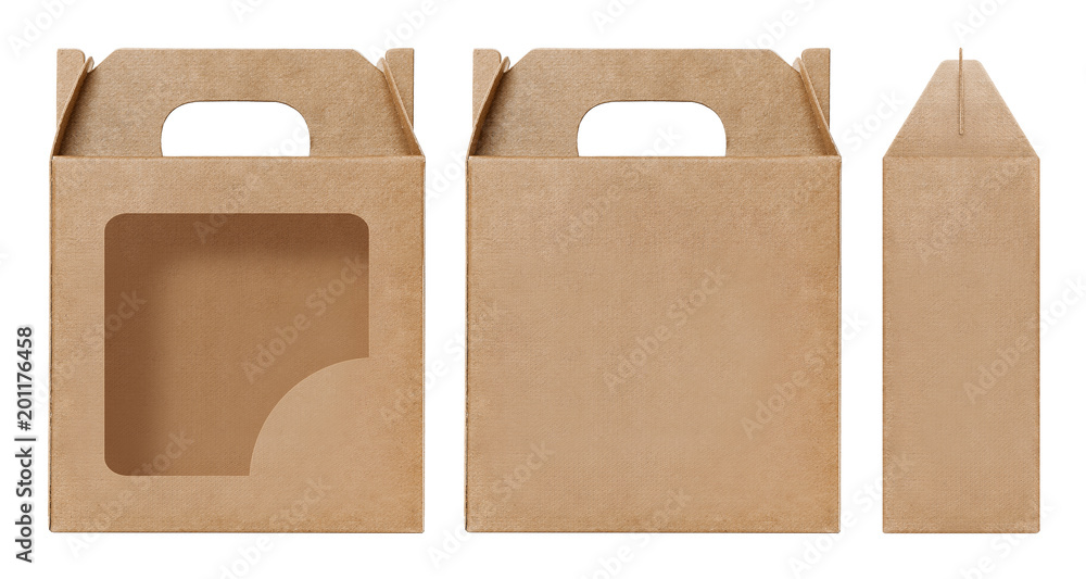 Box brown window shape cut out Packaging template, Empty kraft Box ...