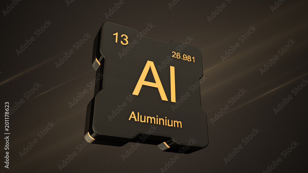 Aluminium element number 13 from the periodic table on futuristic black ...