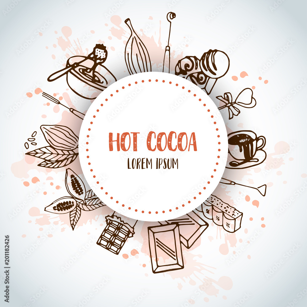 Hot cacao background. Chocolate card. Design menu for restaurant, shop ...